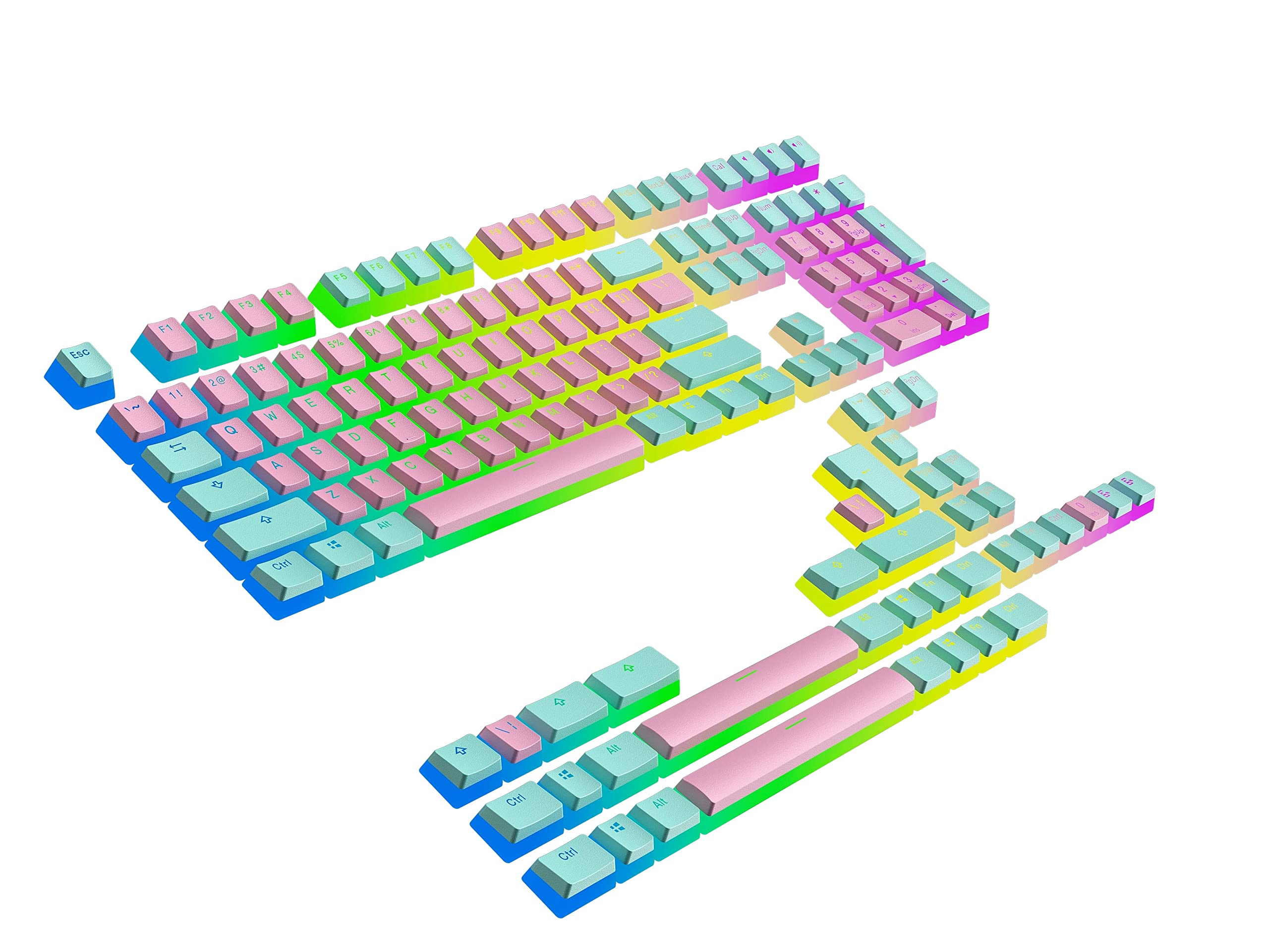 Ranked Pudding v2 PBT Keycaps | 145 Double Shot Translucent ANSI US & ISO Layout | OEM Profile for Full Size, TKL, 75%, 65% and 60% RGB Mechanical Gaming Keyboard (Miami Vice)