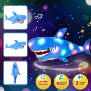 Cuteoy Shark LED Musical Stuffed Animal Light-up Singing Plush Adjustable Volume Lullaby Plushies Birthday Christmas Toy Gifts for Kids Toddler Girls, 13"