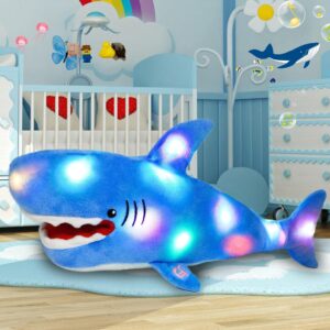 cuteoy shark led musical stuffed animal light-up singing plush adjustable volume lullaby plushies birthday christmas toy gifts for kids toddler girls, 13"