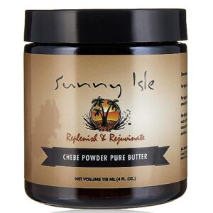 sunny isle jamaican black castor oil pure butter with african chebe powder 4oz | for longer, stronger hair | hair & skin moisturizer for all types