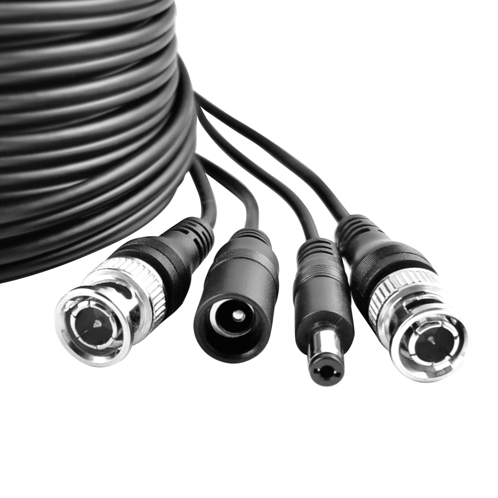 TIGERSECU 4 Pack 60-Feet (18 Meters) Premium BNC Video and Power Extension Cables for CCTV Video Security Camera Systems (4-Pack, Black)