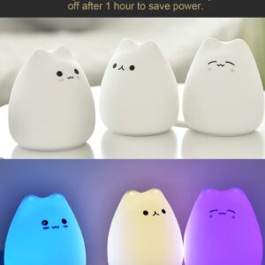 LED Cat Night Light, Battery Powered Night Light for Kids, Silicone Multicolor Cute Cat Lamp with Warm White and 7-Color Breathing Mode, Christmas Gifts for Kids, Baby, Children, Lady (Cute Cat)