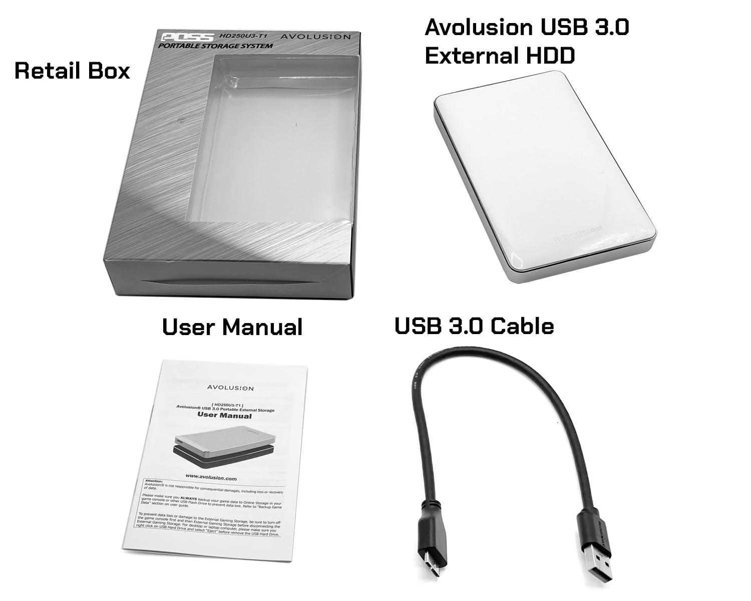 Avolusion T1 Series 500GB USB 3.0 Portable External Gaming Hard Drive - White (for PS5, Pre-Formatted) - 2 Year Warranty (Renewed)