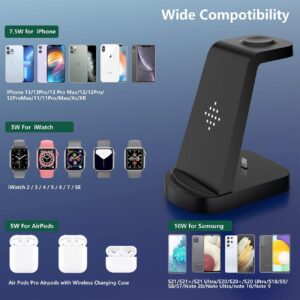 3 in 1 Wireless Charging Station KOOPAO Fast Portable Wireless Charger Dock Stand Compatible with iPhone 14/12/13/11 Pro Max/X/XS/XR/8/8 Plus, iWatch and iPods Series