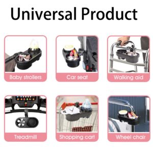 MTRSUE Universal Stroller Cup Holder with Snack Tray, 360° Rotation Removable Stroller Accessories with Non Slip Clip Firmly Grip Stroller Bar