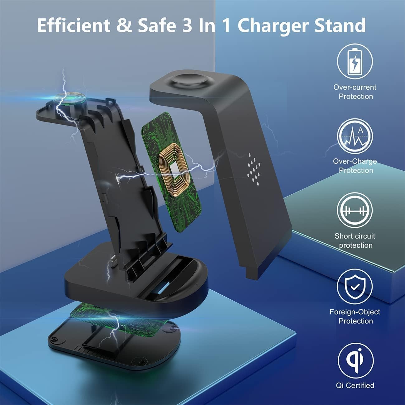 3 in 1 Wireless Charging Station KOOPAO Fast Portable Wireless Charger Dock Stand Compatible with iPhone 14/12/13/11 Pro Max/X/XS/XR/8/8 Plus, iWatch and iPods Series