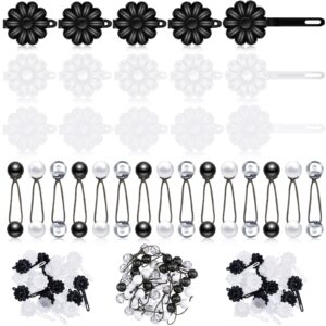 72 pcs hair accessories set - barrettes, hair balls, self hinge ties, bubble bows, flowers, plastic clips for girls, baby, toddler (black, white, clear)