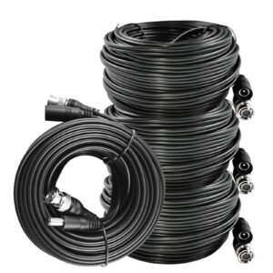 tigersecu 4 pack 60-feet (18 meters) premium bnc video and power extension cables for cctv video security camera systems (4-pack, black)