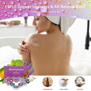 PickMora 14PCS Shower Steamers Aromatherapy with 7 Scents, Shower Bombs with Essential Oils for Relaxation, Body Restore Shower Tablets Gift Sets for Women and Men in Mother's Day, Anniversaries