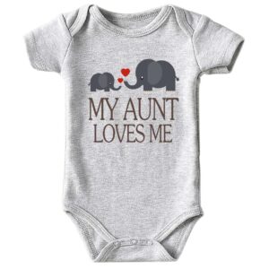 azzwnee my aunt loves me baby boy clothes unisex funny baby bodysuits 0-3 months gray