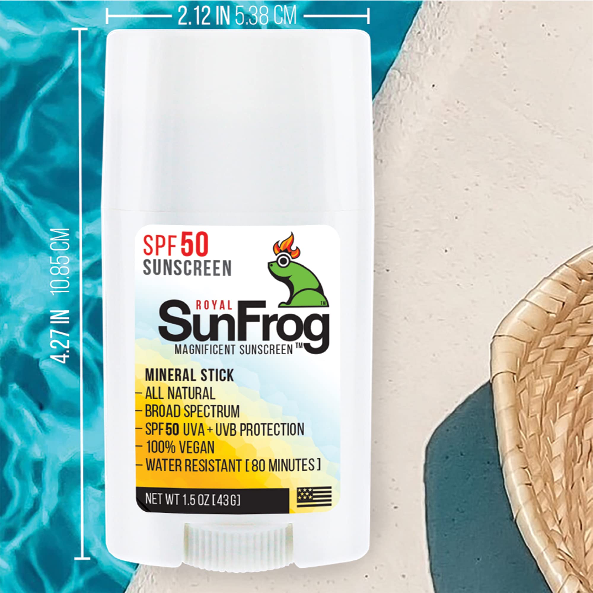 Royal SunFrog | All Natural SPF-50 Sunscreen Mineral Stick | 100% Vegan, Broad Spectrum UVA + UVB, Roll On Sunscreen Stick for Face & Body (1.5oz/43g)