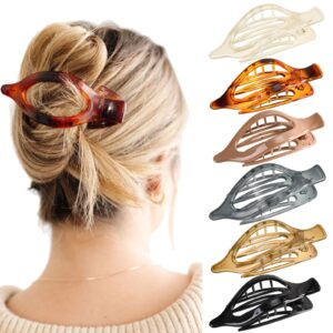 french concord hair clips claw - 6pcs side slid flat hair clips for volume strong hold no slip grip hair claw clips for women girls thick thin hair (transparent(l:4.6 in, w:1.97in))