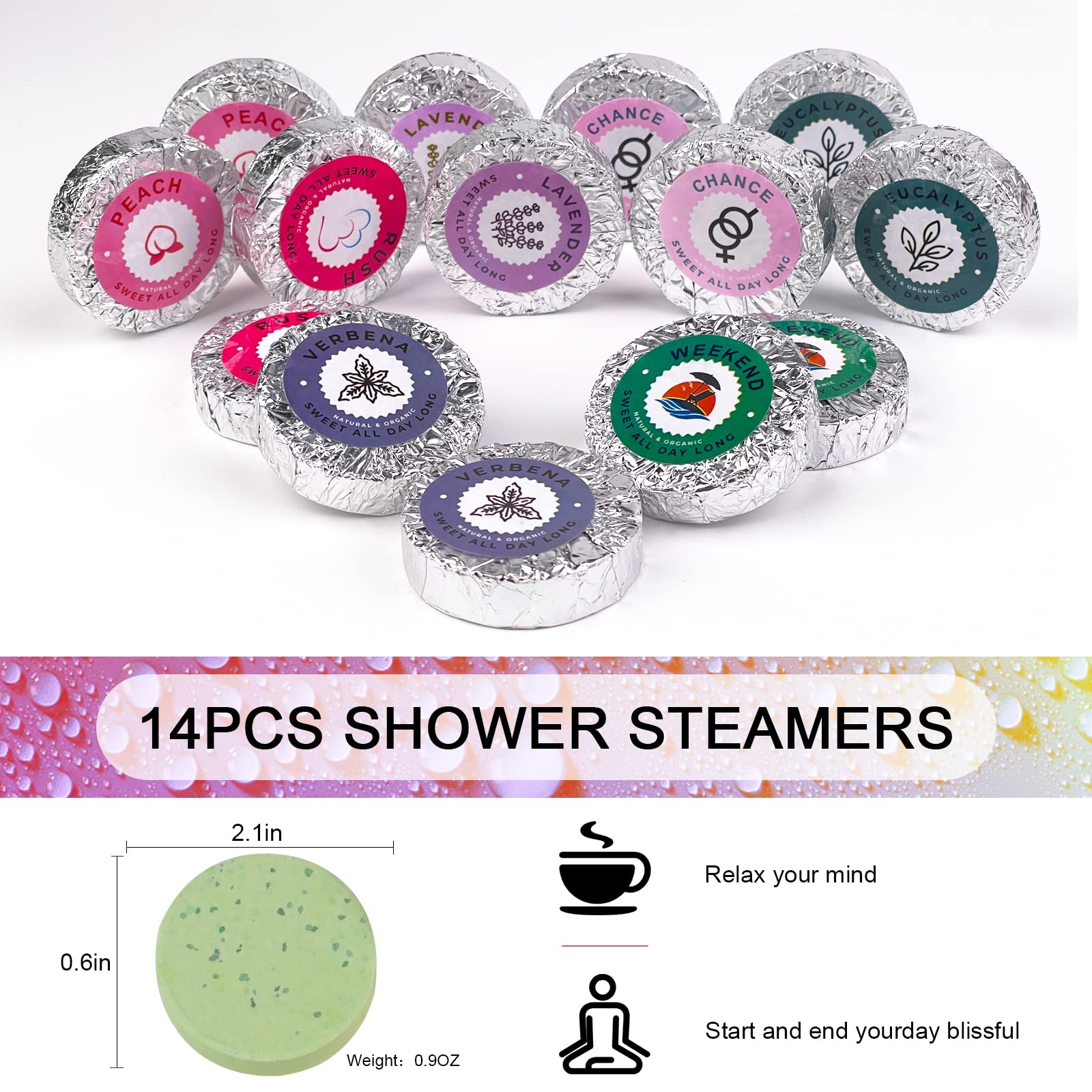 PickMora 14PCS Shower Steamers Aromatherapy with 7 Scents, Shower Bombs with Essential Oils for Relaxation, Body Restore Shower Tablets Gift Sets for Women and Men in Mother's Day, Anniversaries