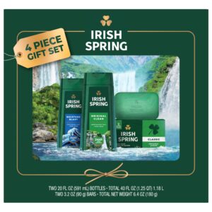 irish spring body wash gift pack, original & moisture blast body wash 20 oz each (40 oz total) + 2 original bar soap 3.2oz (6.4 oz total)