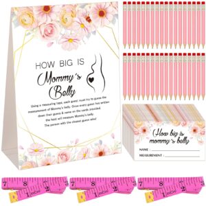 set of 76 baby shower game kit how big is mommy's belly sign guessing baby game sign with guessing cards pencils measuring tape for baby shower gender reveal party game (floral style)