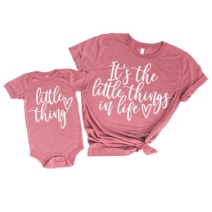 olive loves it's the little things cursive mommy & me matching outfits white on mauve shirt adult large