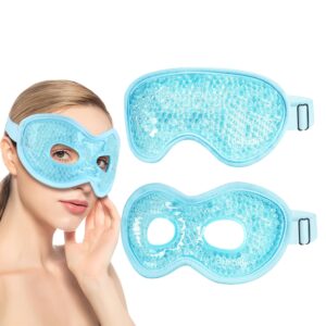 luxtude gel eye mask cooling eye mask for dry eyes 2pcs, heated warm eye ice pack reusable gel sleep mask, frozen cold eye compress for puffiness/dark circles/headaches/allergies (blue)