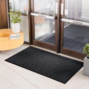 consolidated plastics premiere brush dry entrance floor mat with non-slip rubber backing, absorbs water, 37 oz heavy duty carpet rug commercial grade (3' x 5', charcoal)