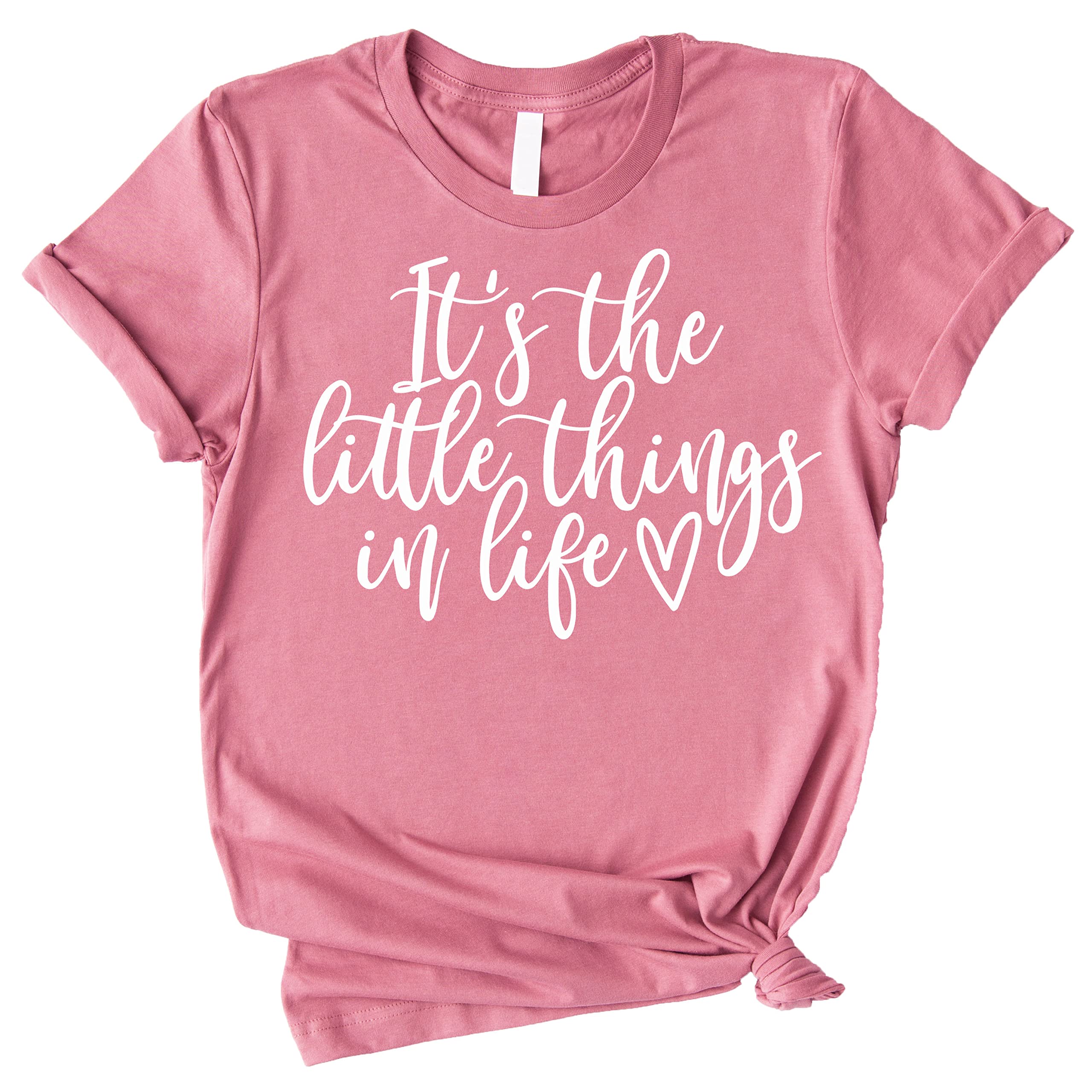 Olive Loves It's The Little Things Cursive Mommy & Me Matching Outfits White on Mauve Shirt Adult Large