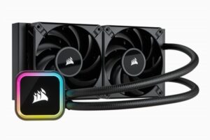 corsair icue h100i rgb elite liquid cpu cooler (16 dynamic rgb leds, 120mm af elite series fdb fans, 240mm radiator, icue software compatible, lga 1700, 1200, 115x, 2066, and am4 sockets) black