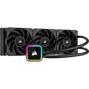 corsair icue h150i rgb elite liquid cpu cooler (16 dynamic rgb leds, 120mm af elite series fdb fans, 360mm radiator, icue software compatible, lga 1700, 1200, 115x, 2066, and am4 sockets) black