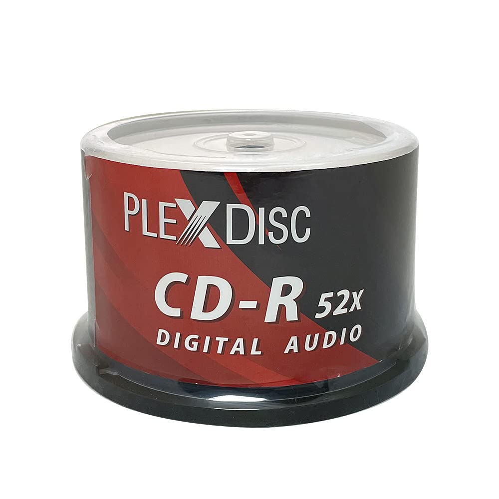 PlexDisc TY Series Blue CD-R 52X 700MB Music Digital Audio White Inkjet Hub Printable Recordable Media Disc - 50pk Cake Box 669-214-Y-BX, 50 Discs