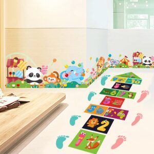 HUIGOU Cartoon Numbers Game Lattice Floor Sticker Planet Astronaut Hopscotch Home Wall Decor Removable Creative Jumping Gird Art Floor Decals for Baby Kids Room Nursery Classroom Play Room,10 Numbers