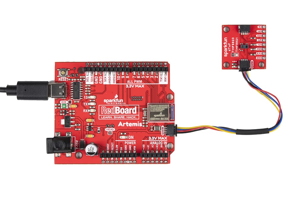 SparkFun Qwiic dToF Imager - TMF8820-5000mm Detection Range - Direct time-of-Flight Sensor - Single Modular Package with an associated VCSEL - Based on Single Photon Avalanche Photodiode