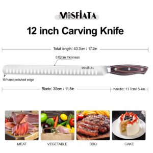 MOSFiATA 12" Slicing Carving Knife –BBQMeat Cutting Knife Brisket Knife-Forged High Carbon German Steel – Ergonomic Handle Design-With Gift Box