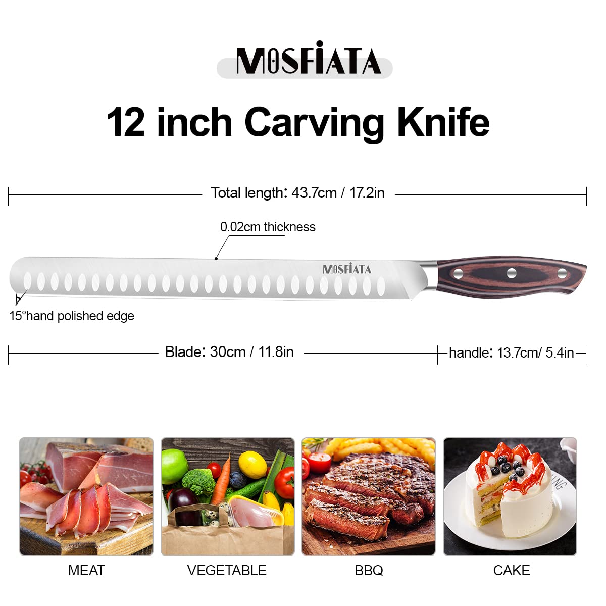 MOSFiATA 12" Slicing Carving Knife –BBQMeat Cutting Knife Brisket Knife-Forged High Carbon German Steel – Ergonomic Handle Design-With Gift Box