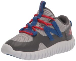 new balance baby boys playgruv v2 bungee sneaker, grey/true red, 4 wide infant