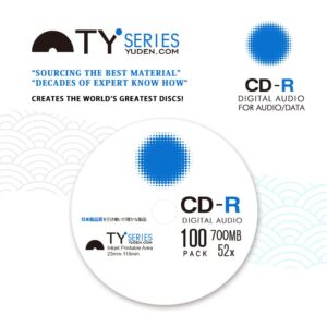 PlexDisc TY Series Blue CD-R 52X 700MB Music Digital Audio White Inkjet Hub Printable Recordable Media Disc - 50pk Cake Box 669-214-Y-BX, 50 Discs