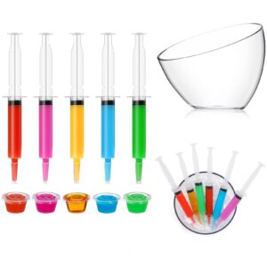 50 pack shot set include 24 pcs 0.7 oz shot syringes 24 pcs 2 oz shot cups with lids and 2 pcs 1 liter acrylic bucket for birthday thanksgiving halloween christmas bachelorette theme party