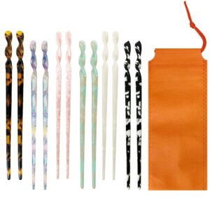 12 pieces acetate hair sticks tortoise shell hairpin leopard shell print hair sticks for long hair chinese hair sticks hair styling accessories hair chopsticks for women girls