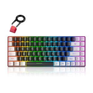 snpurdiri k84 wired gaming keyboard, 75% rgb backlit keyboard, premium compact keyboard for pc, laptop, gaming, office (84 keys, black-white)