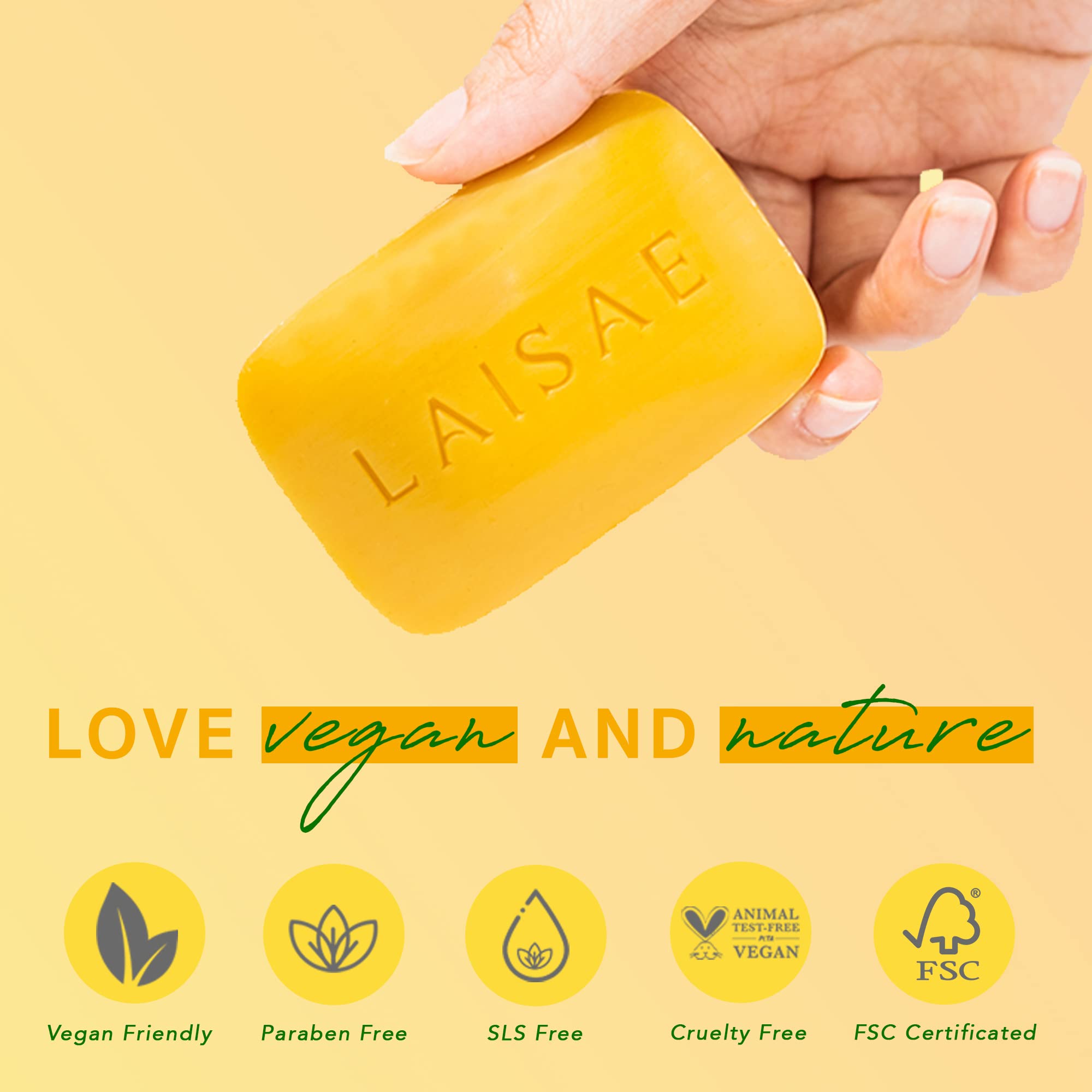 LAISAE Turmeric Brightening Soap Bar for Face Moisturizer with Shea Butter, Licorice Root Extract - Uneven Skin Tone Body Cleansing Bar for Black Women, Sensitive Skin, Vegan Soap, 3.52 oz (2 Bars)