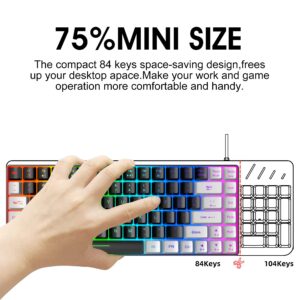 Snpurdiri K84 Wired Gaming Keyboard, 75% RGB Backlit Keyboard, Premium Compact Keyboard for PC, Laptop, Gaming, Office (84 Keys, Black-White)