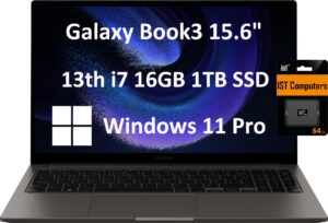 samsung galaxy book3 business laptop (15.6" fhd, intel pentium u300, 8gb ram, 256gb ssd), 12-hour long battery life, wi-fi 6, webcam, ist sd card, win 11 pro, graphite