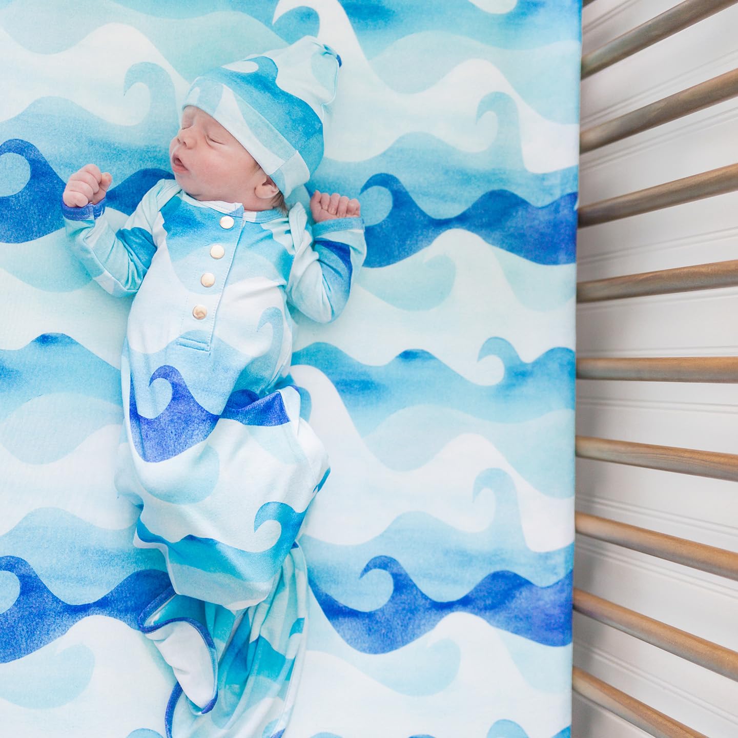 Ocean Wave Fitted Crib Sheet, Made from Viscose from Bamboo and Spandex Material, Fits Standard Crib and Toddler Mattresses, by Florida Kid Co.