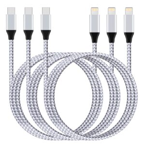 usb c to lightning cable,iphone charger fast charging cord [apple mfi certified] 3pack 10ft fast iphone charger cable,nylon braided usbc to lightning cable for iphone 14 pro/13/12 mini/11/xr,airpods