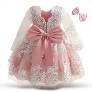 nnjxd flower girl baby lace princess party pageant gown tutu wedding dress 790 pink size(90) 12-18 months