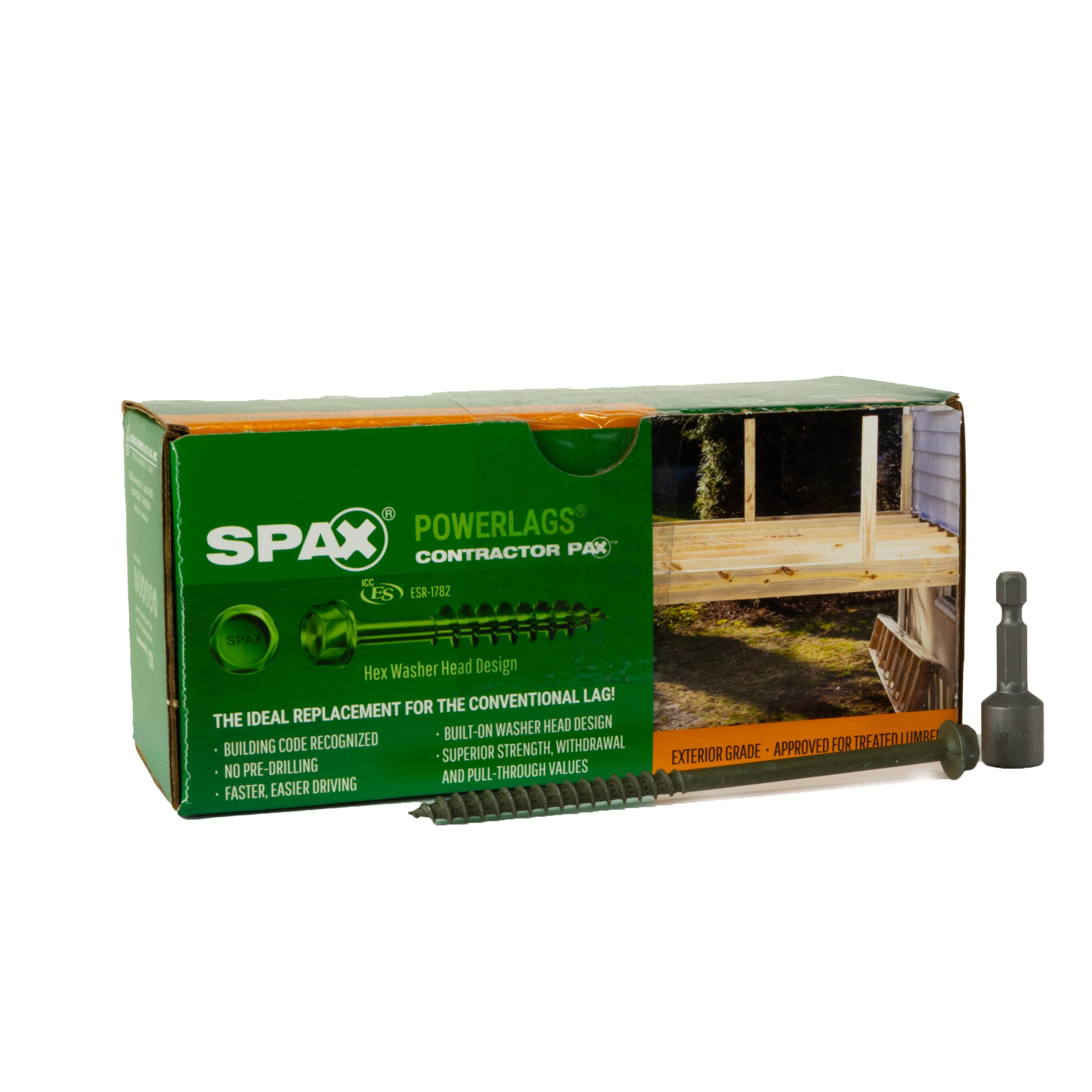 SPAX 1/4" x 5" Exterior Hex Head Structural Wood Lag Screws Powerlags Hex (50 EA) Bit Included Heavy Duty Rust Resistant