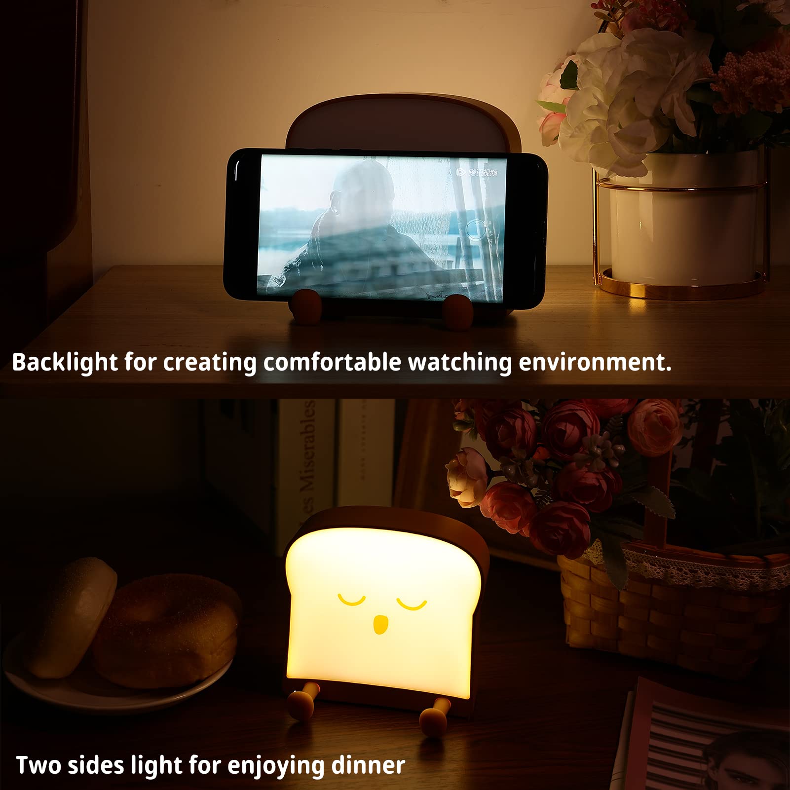 LOVERUIS Cute Night Lights for Bedroom - Toast Night Light Bread Lamp Nightlight for Children Birthday Halloween Christmas Gift with USB Rechargeable for Toddlers Kids Adluts(Sleeping)