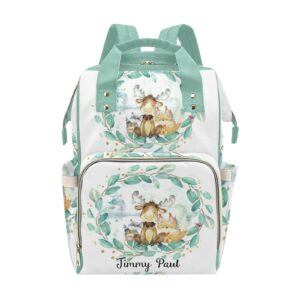 woodland animals fox deer personalized diaper backpack with name,custom travel daypack for nappy mommy nursing baby bag one size