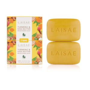 laisae turmeric brightening soap bar for face moisturizer with shea butter, licorice root extract - uneven skin tone body cleansing bar for black women, sensitive skin, vegan soap, 3.52 oz (2 bars)