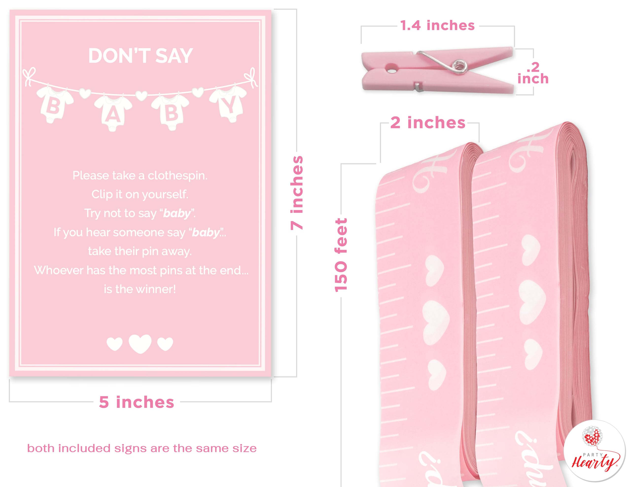 Party Hearty Funny Baby Shower Games for Girl, Set of 2: How Big is The Baby Bump & Don't Say Baby, Pink