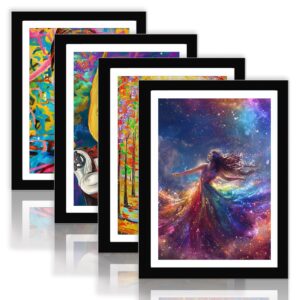 betionol diamond painting frames set of 4, display 12x16in/30x40cm diamond painting kits or photos, black natural solid wood picture frame with acrylic protection glass, back mat and hanging kit