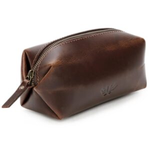 luxeoria premium leather small toiletry bags for men and women, genuine leather dopp kit and shaving bag for men, travel cosmetic bag for women's and men's, dark brown