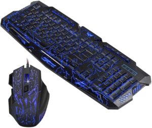 ncrd gaming keyboard mouse headset & mouse pad kit, led backlit wired