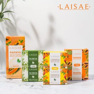 LAISAE Turmeric Brightening Soap Bar for Face Moisturizer with Shea Butter, Licorice Root Extract - Uneven Skin Tone Body Cleansing Bar for Black Women, Sensitive Skin, Vegan Soap, 3.52 oz (2 Bars)